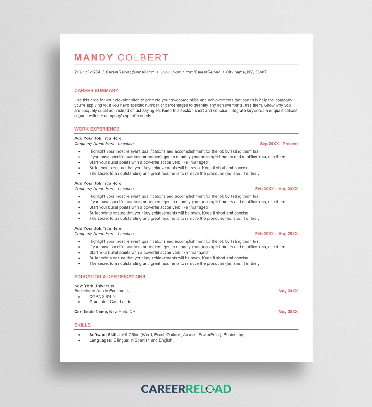 ATS CV Template – Free Instant Download