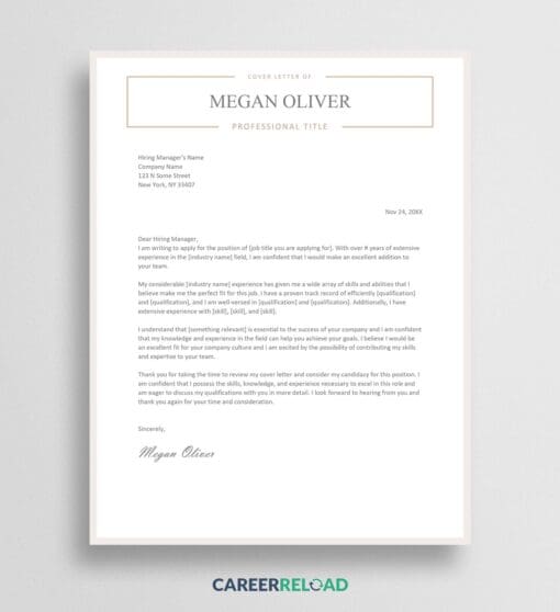 Free Creative Cover Letter Layout | .docx Instant Download