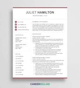 Red Resume Template for Word - Free Download - Career Reload