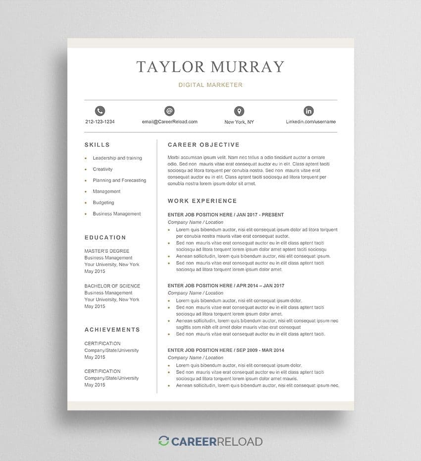 Free Resume Layout For Microsoft Word Career Reload