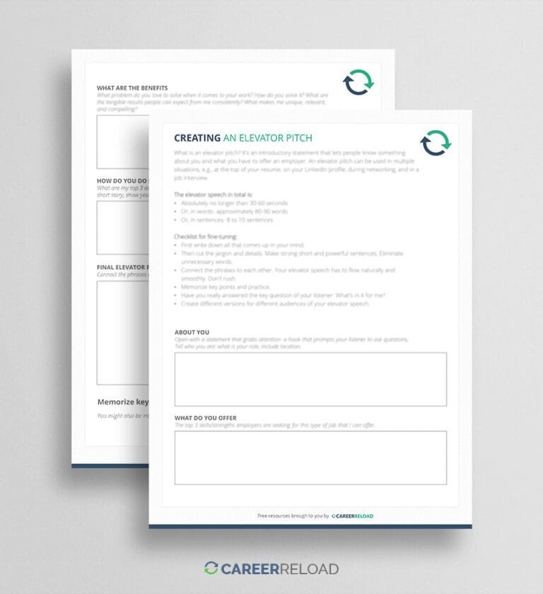 Elevator Pitch Worksheet - Career Reload