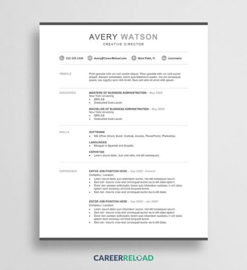 Free College Resume Template - Instant Download - Career Reload
