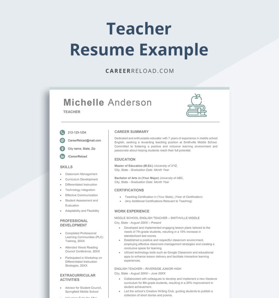 Perfect Resume Example For Teachers - Career Reload