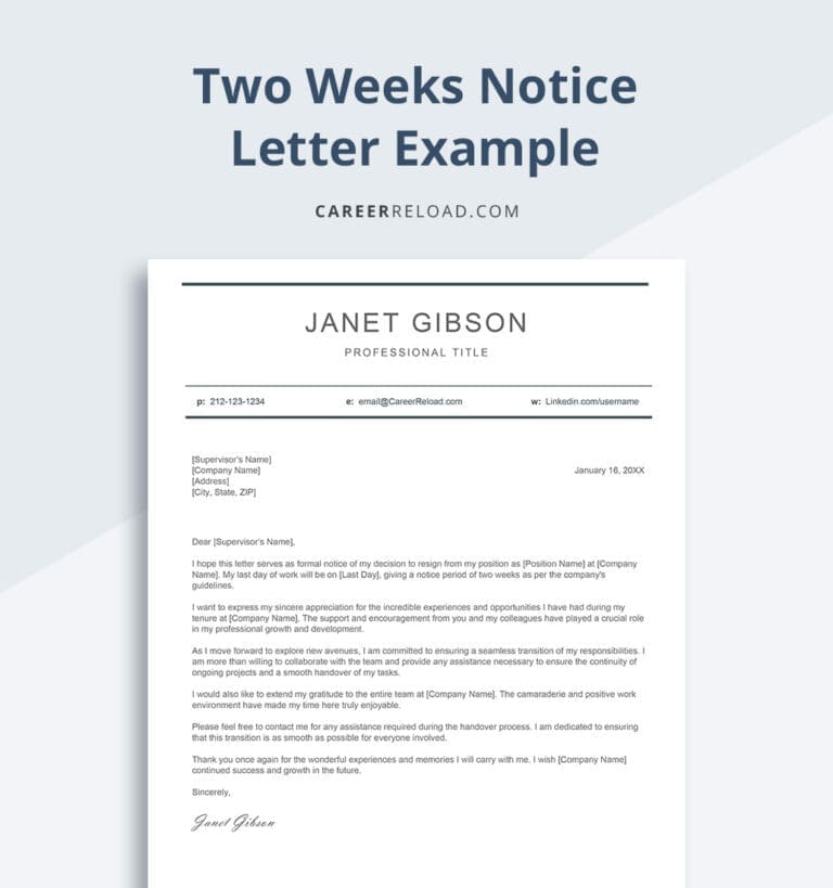 How to Write a Two Weeks Notice (Examples & Templates) - Career Reload