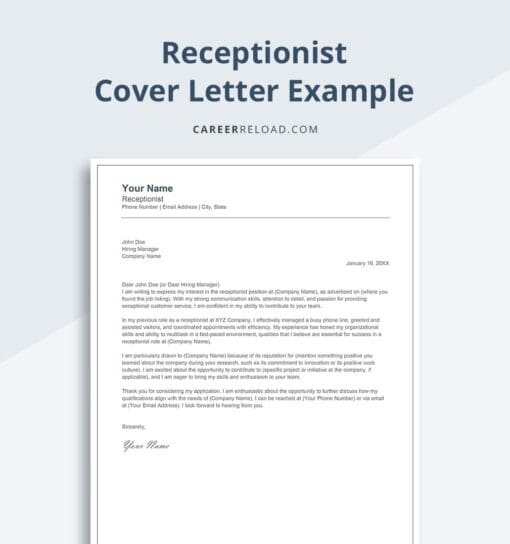 Receptionist Cover Letter Example and Template - Career Reload