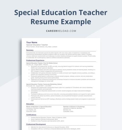 Special Education Teacher Resume Example & Template - Career Reload