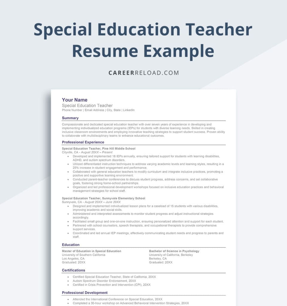 Special Education Teacher Resume Example & Template - Career Reload