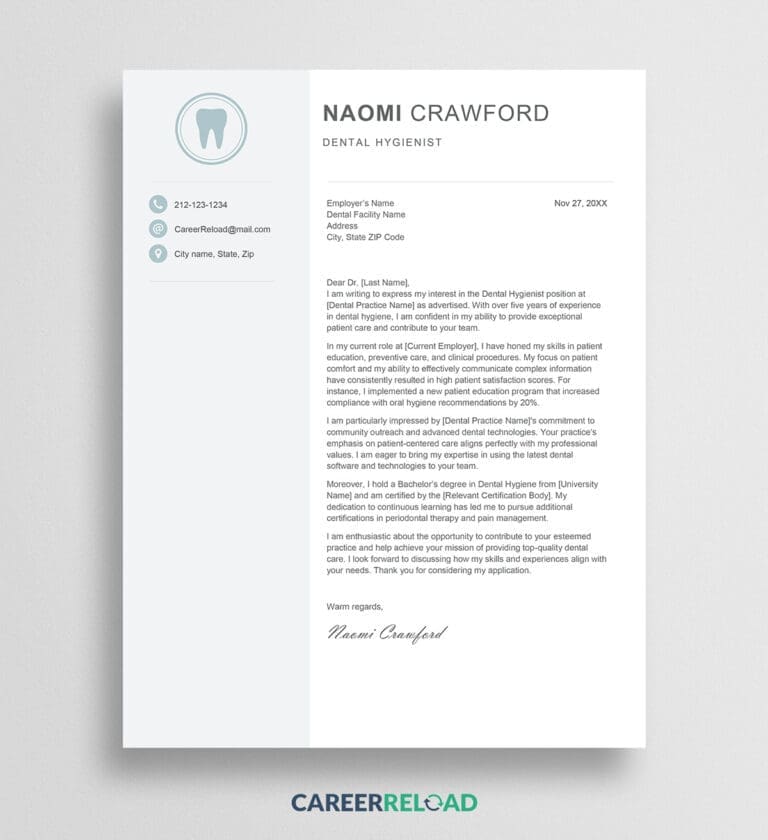 Dental Hygienist Cover Letter Example and Template - Career Reload
