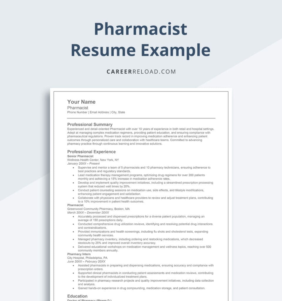Pharmacist Resume Examples And Writing Tips - Career Reload