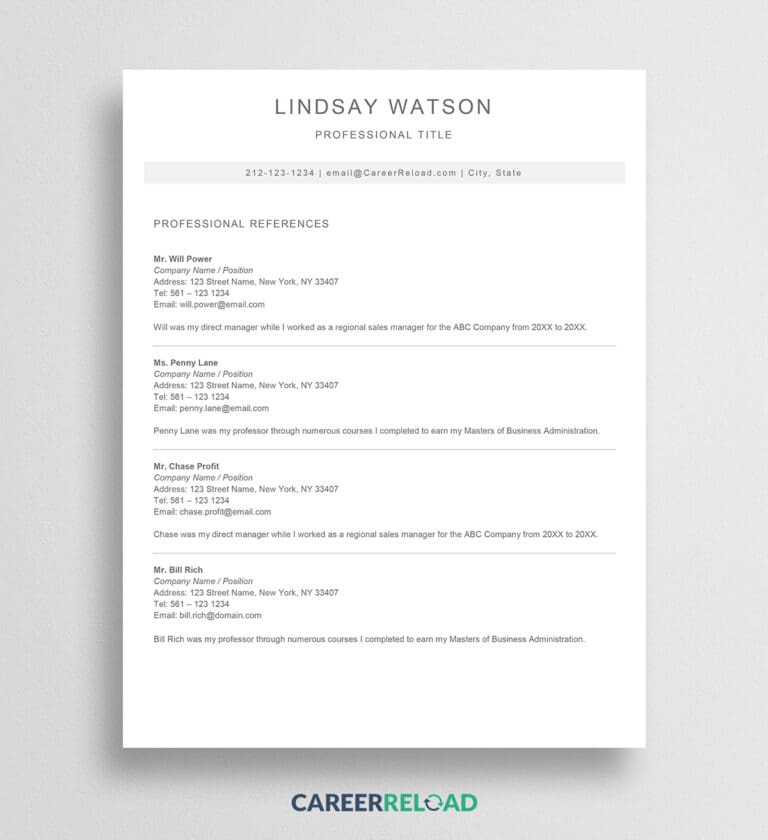 Resume References Examples - Career Reload