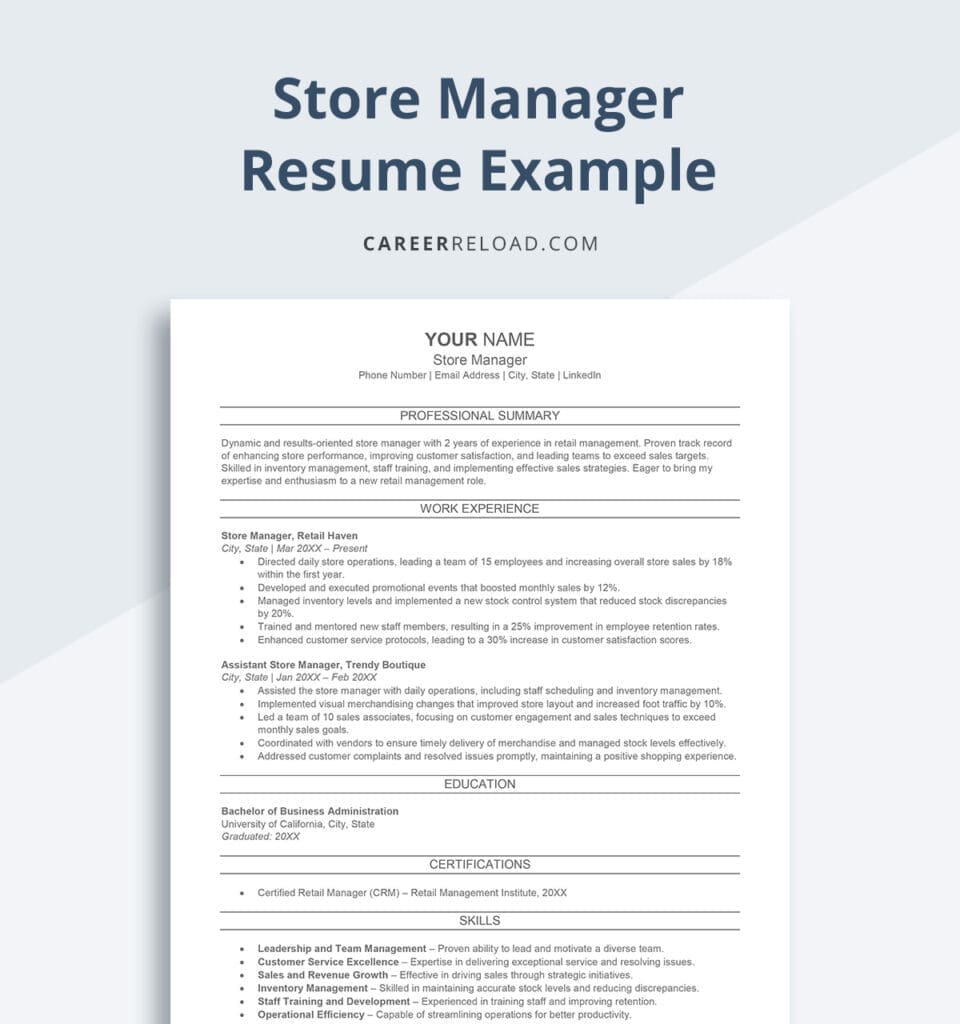 Store Manager Resume Examples to Build an Impressive Resume - Career Reload