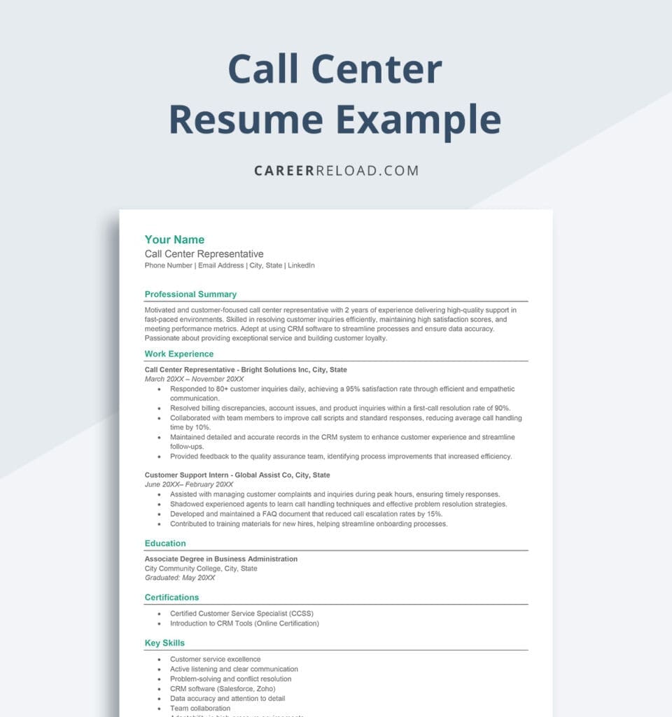 Call Center Resume Examples And Writing Tips - Career Reload