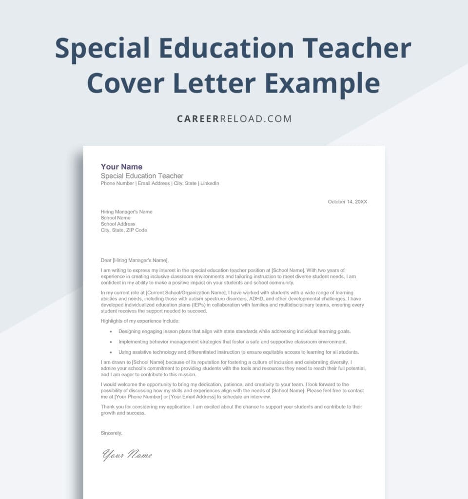 Special Education Teacher Cover Letter Examples & Template - Career Reload
