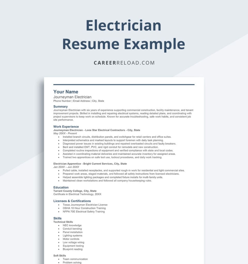 Electrician Resume Examples and Writing Guide - Career Reload