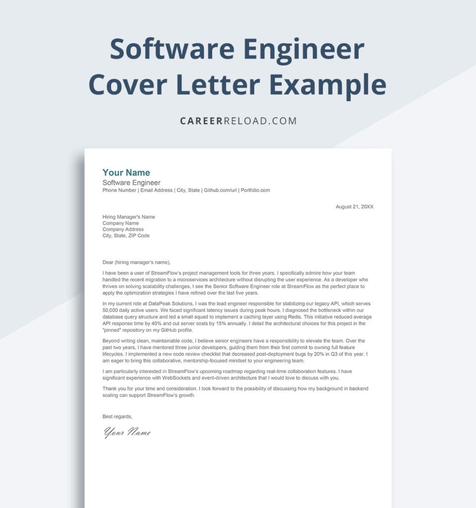 Software Engineer Cover Letter Examples & Template - Career Reload